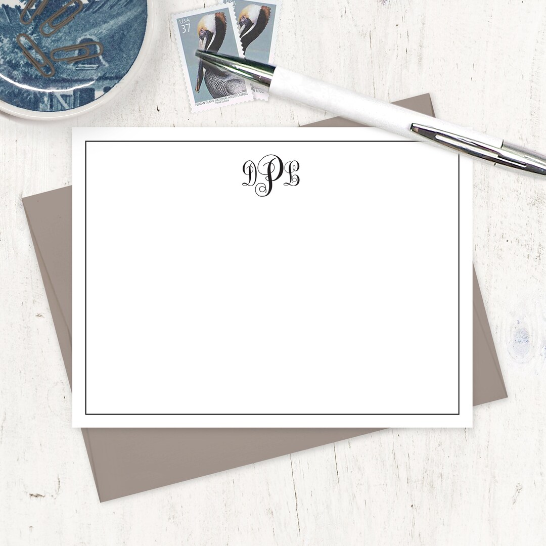 Personalized Note Card Set - FLOURISH MONOGRAM - 3-letter Monogram ...