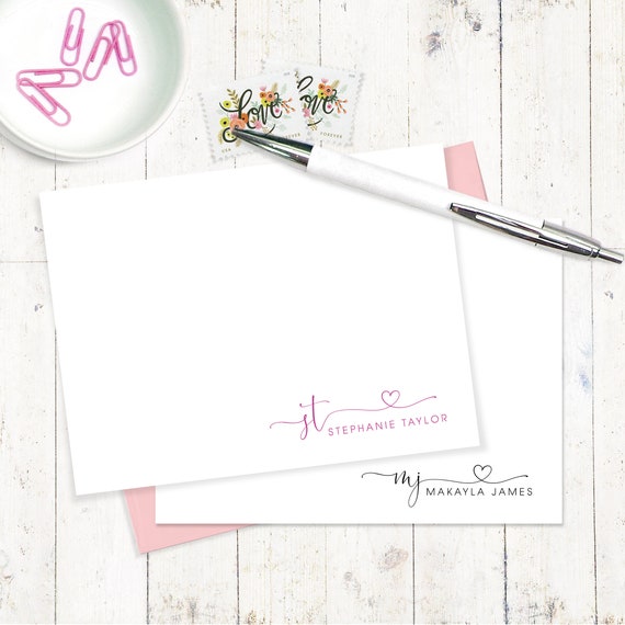 Personalized Note Card Set CHARMING HEART MONOGRAM Set of - Etsy