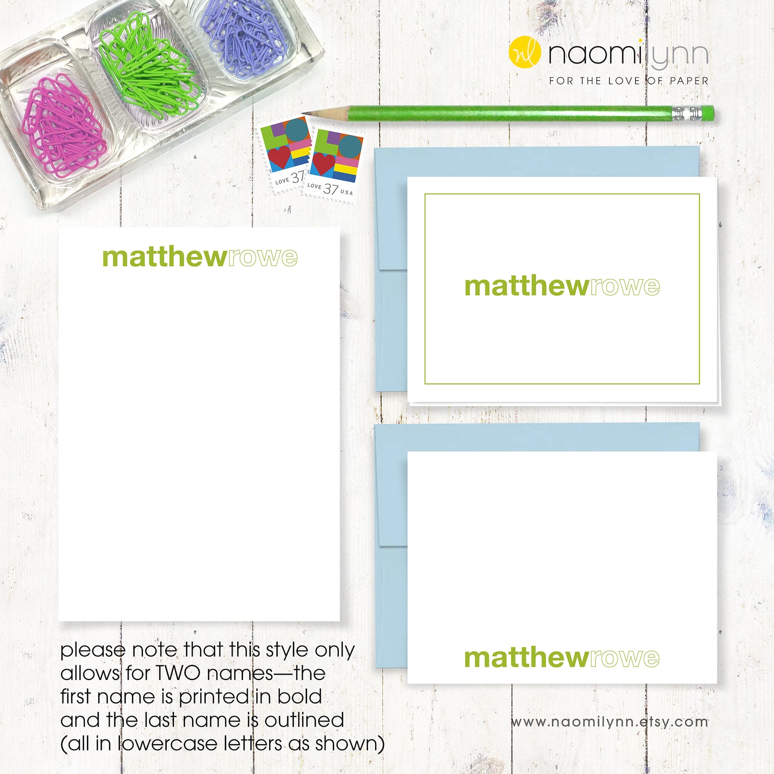 Complete Personalized Stationery Set LAST NAME OUTLINE - Etsy