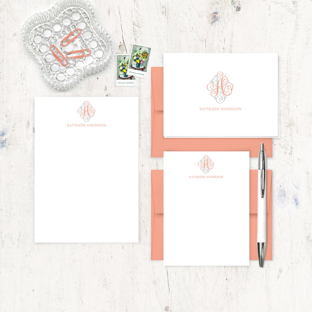Complete Personalized Stationery Set - LOVELY SCROLL MONOGRAM - Pretty ...