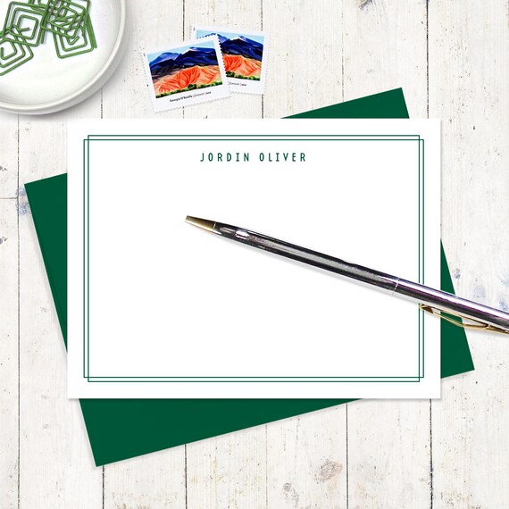 Personalized Note Card Set DOUBLE BORDER UPPERCASE Modern | Etsy