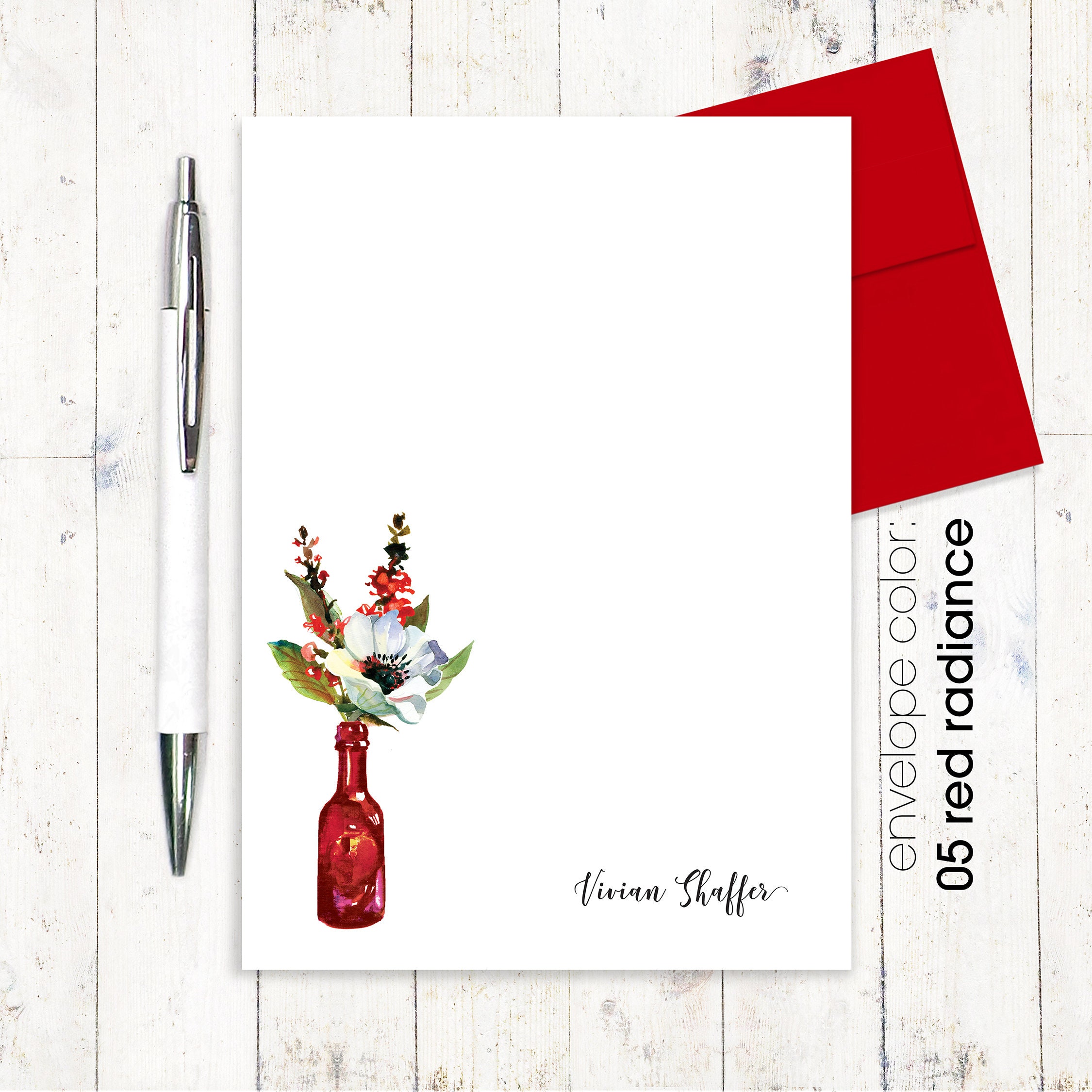 Personalized Notepad Watercolor Flowers in RED WINE BOTTLE | Etsy