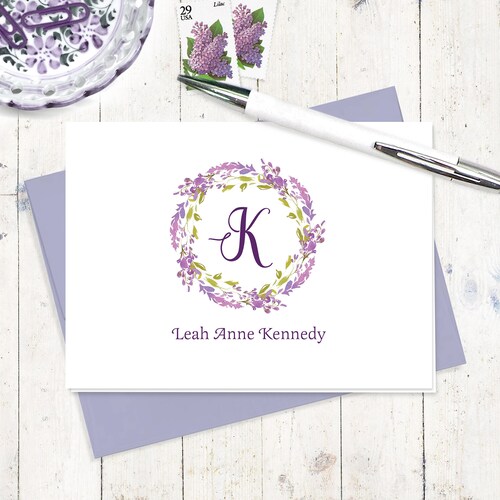 Purple Monogram Note Cards Personalized Monogrammed - Etsy