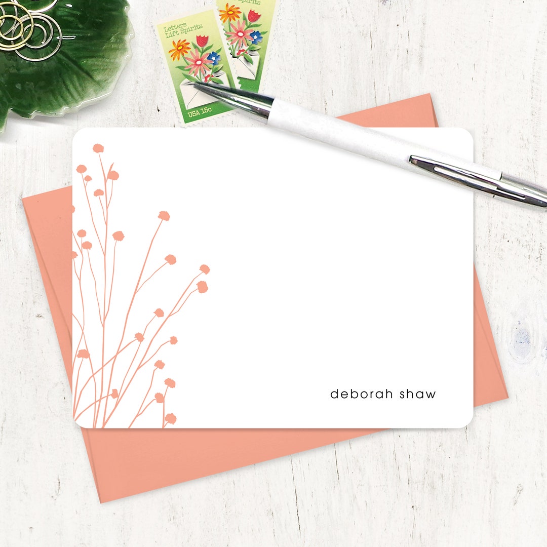 Personalized Note Card Set - BOTANICAL DAINTY FLOWERS - Floral ...