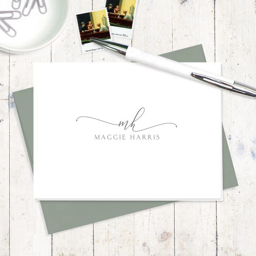 Script Personalized Stationery Cards Set Flat Notecards - Etsy