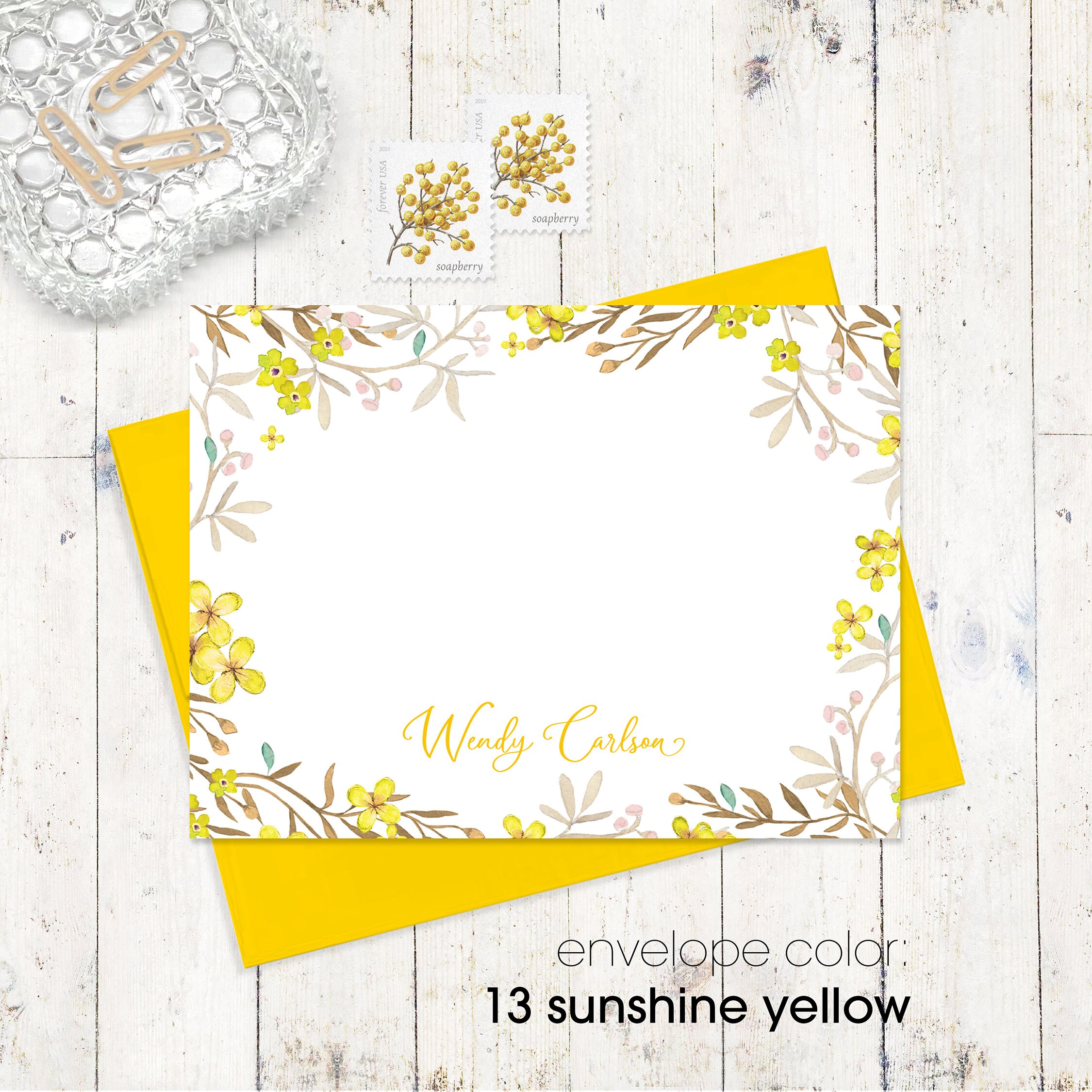 Personalized Note Card Set YELLOW FLOWER FIELDS Pretty | Etsy