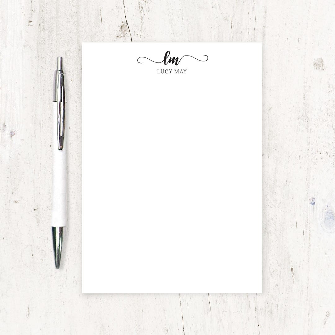 Personalized Notepad - LUCY MONOGRAM - Girls Stationery Cursive Monogrammed Women's Modern ...