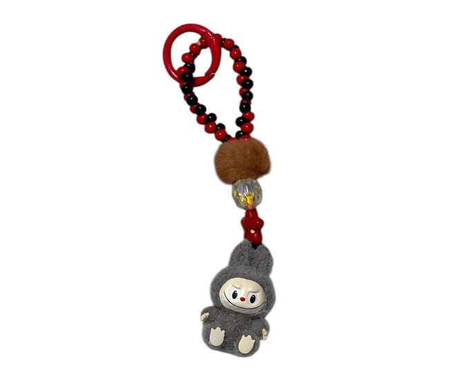 Gray Labubu Keychain - Free 5 Pieces Stickers - Etsy