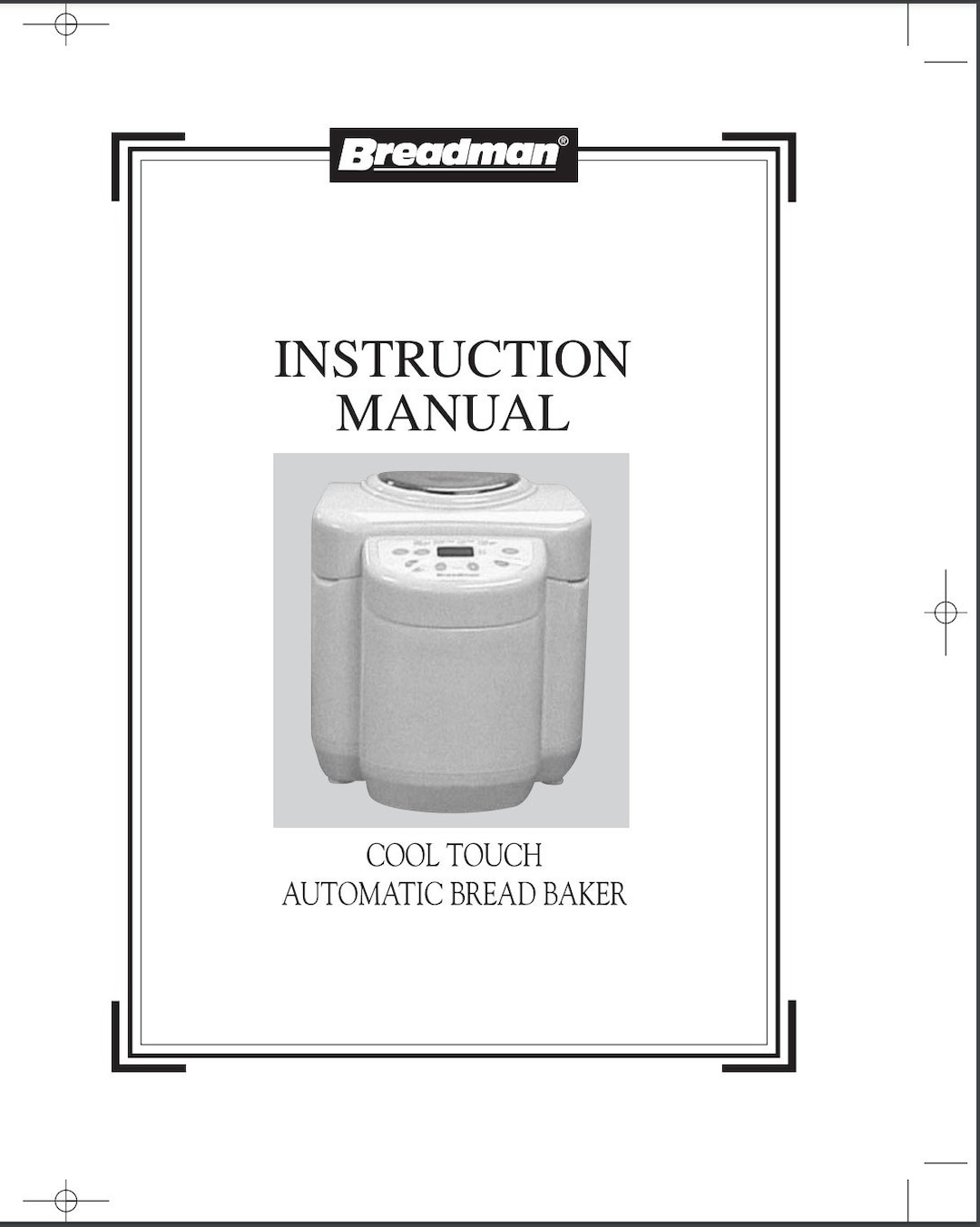 Breadman TR555LC Cool Touch Manual & Recipe Guide Automatic Bread Maker ...