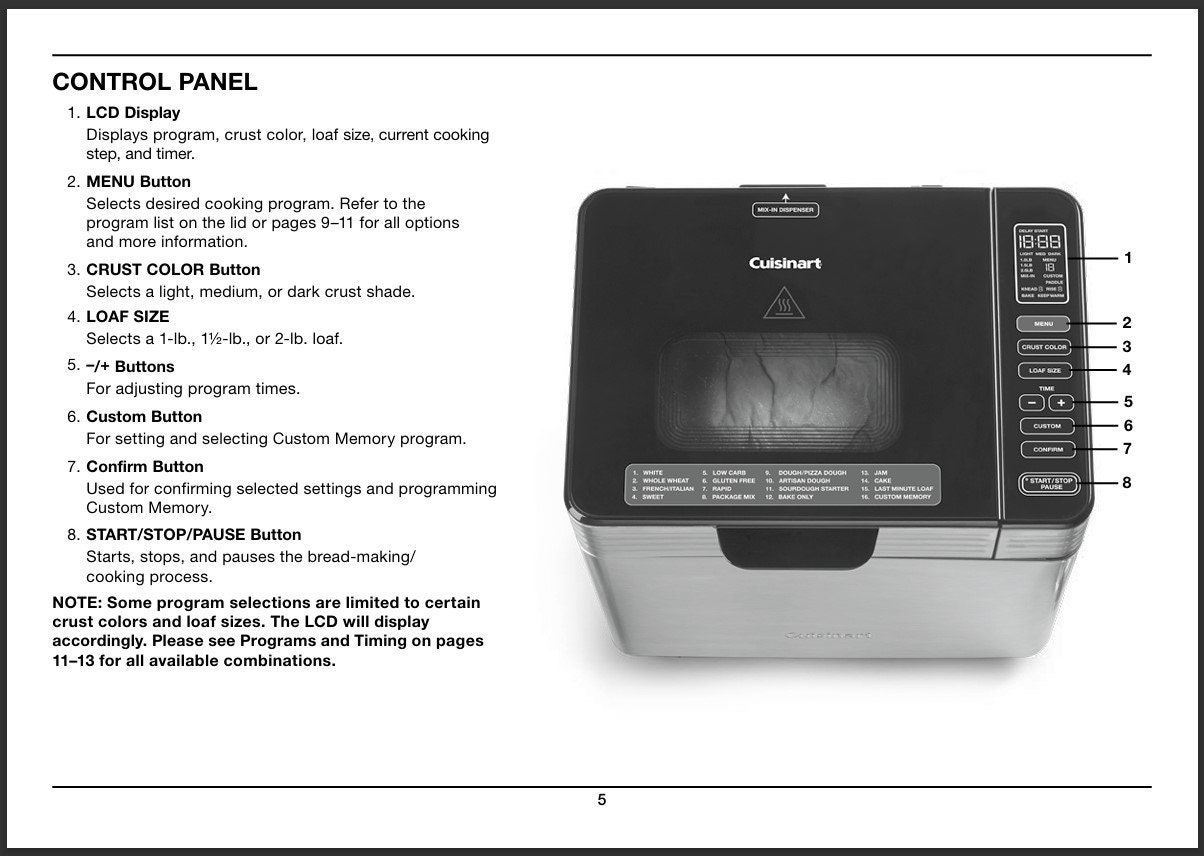 Cuisinart CBK-210 Manual & Recipe Booklet Compact Automatic Bread Maker PDF - Etsy
