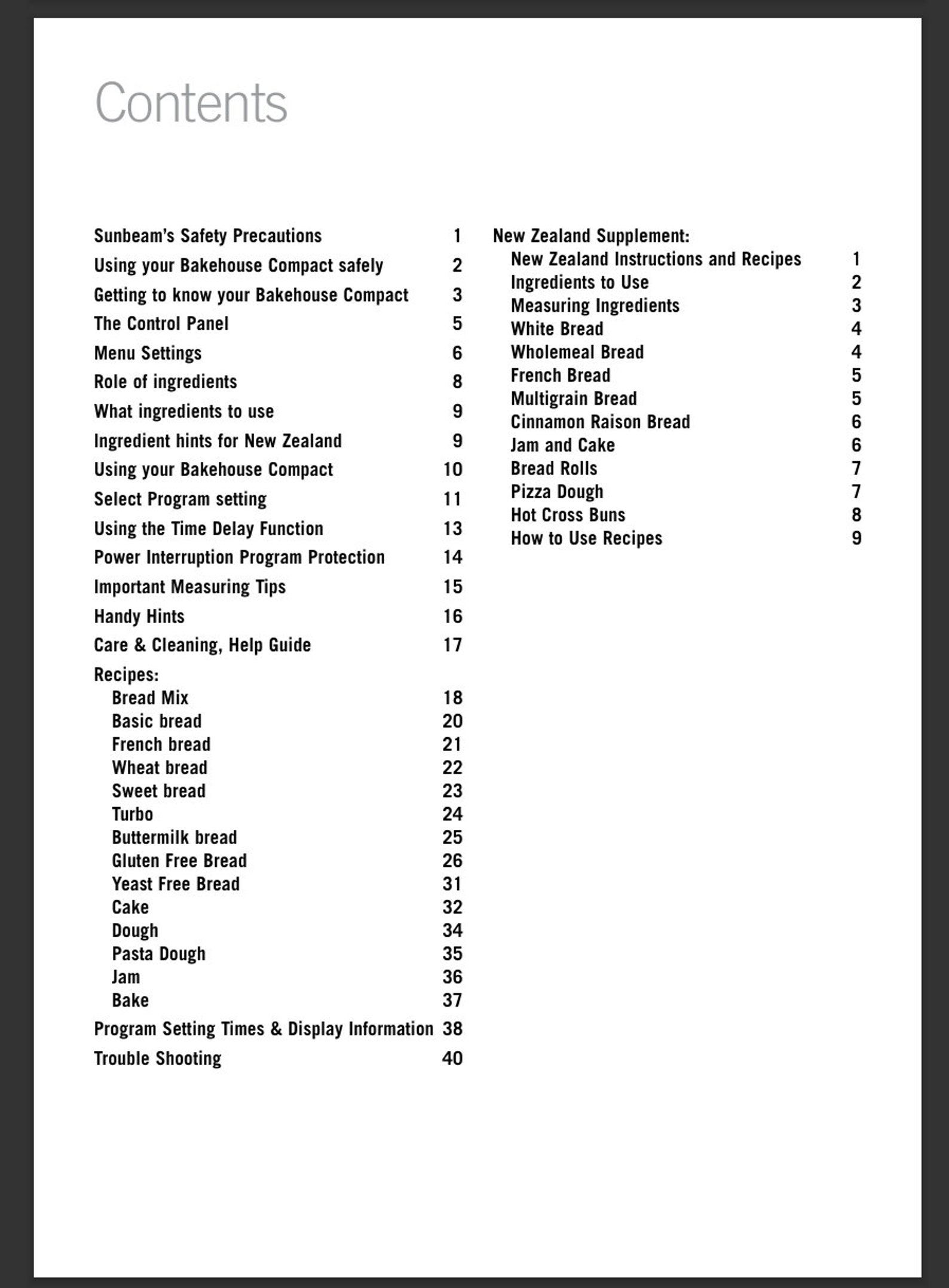 Sunbeam Bakehouse Compact Automatic Dough & Bread Maker Instructions ...