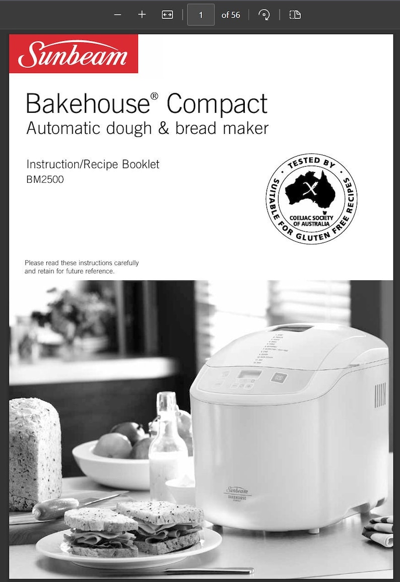 Sunbeam Bakehouse Compact Automatic Dough & Bread Maker Instructions ...