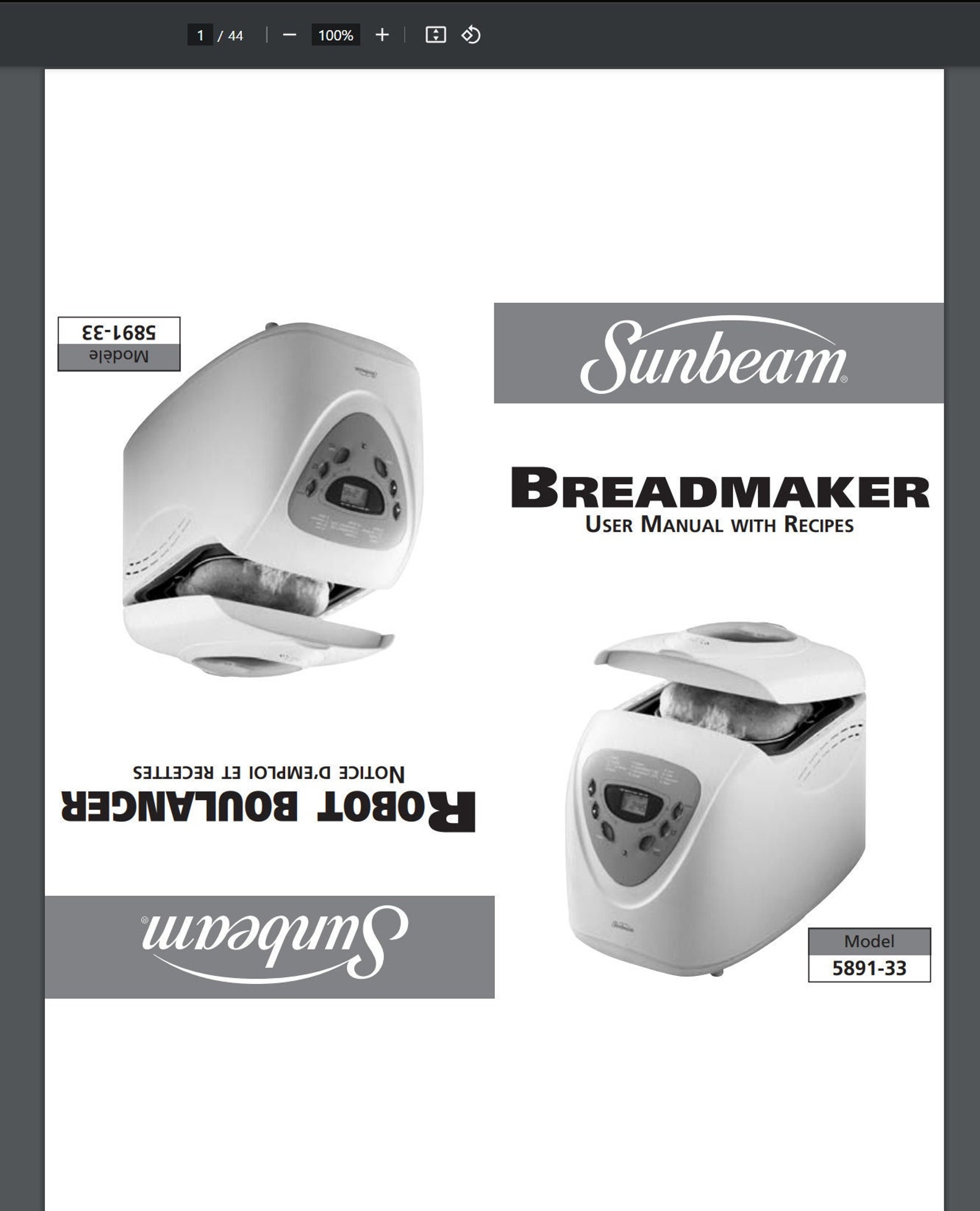 Digital Only PDF Sunbeam Breadmaker User Manual With Recipes PDF Model 5891-33 PDF - Etsy