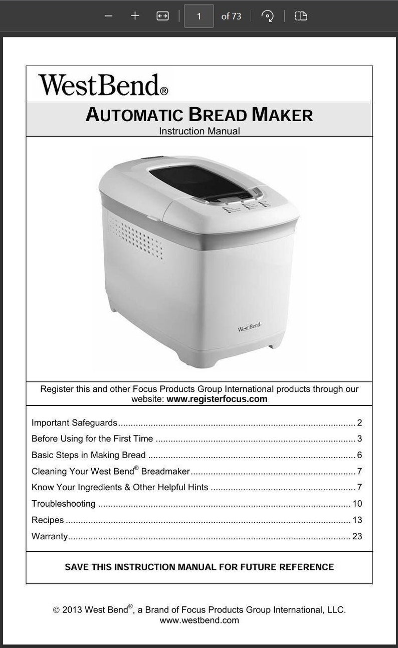Westbend 41413 Manual & Recipe Guide Automatic Bread Maker - Etsy