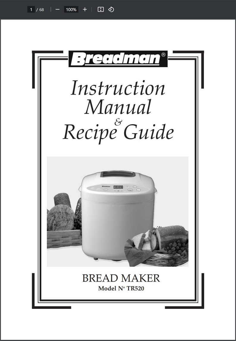 Digital Only PDF Breadman TR520 Manual & Recipe Guide Automatic Bread Maker PDF - Etsy