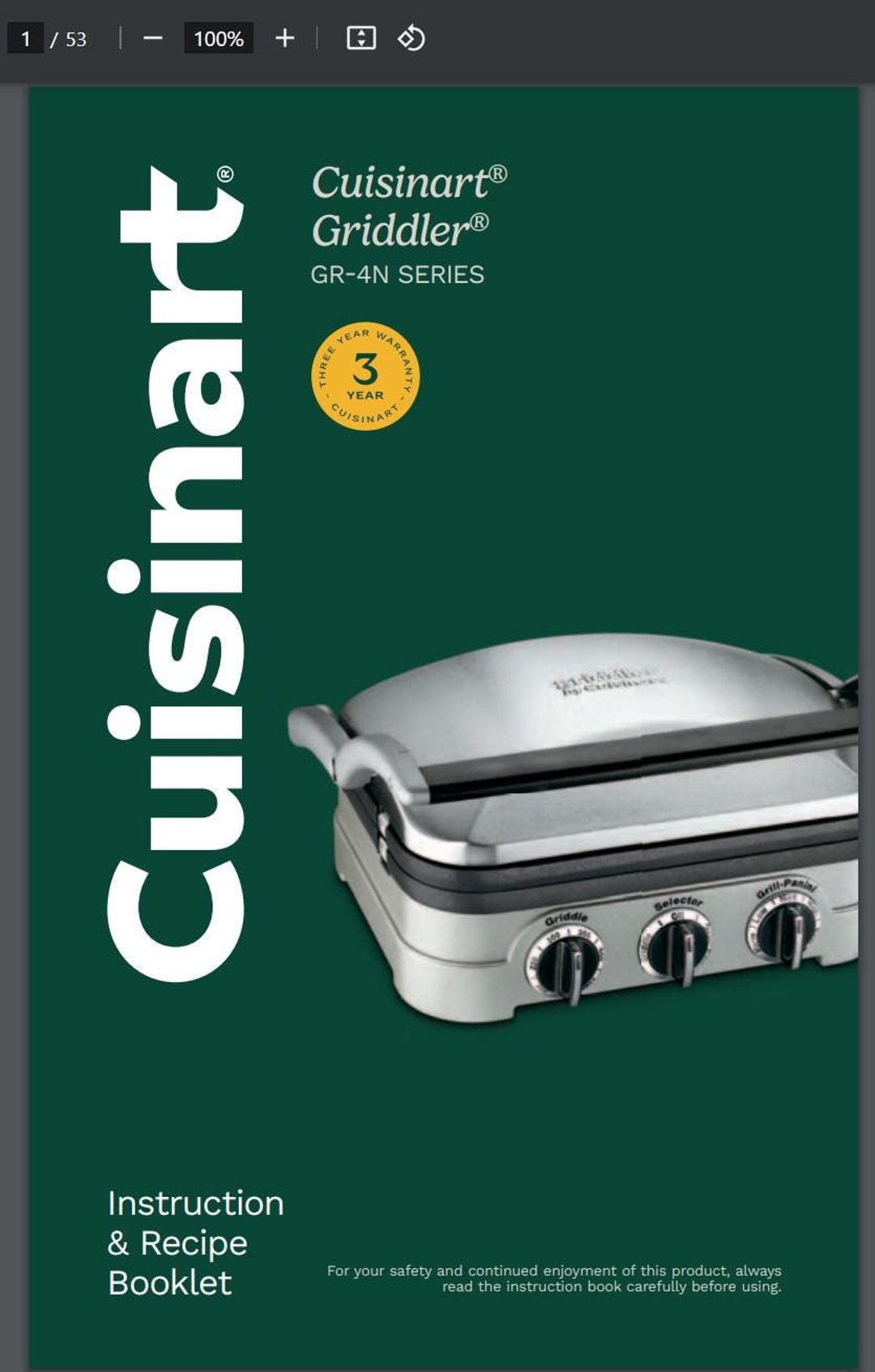Cuisinart GR-4N Series Manual With Original Recipes Griddler PDF - Etsy