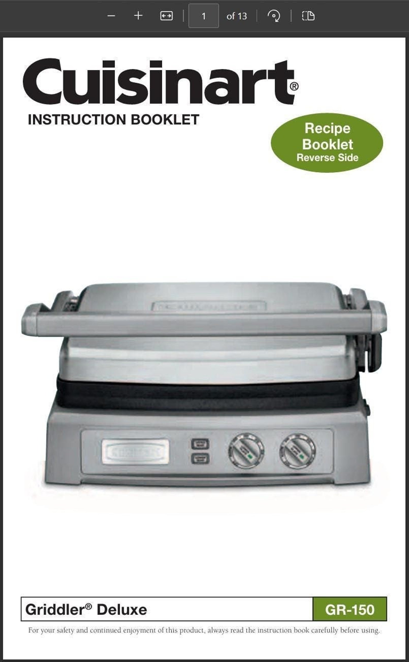 Cuisinart Griddler Deluxe Manual
