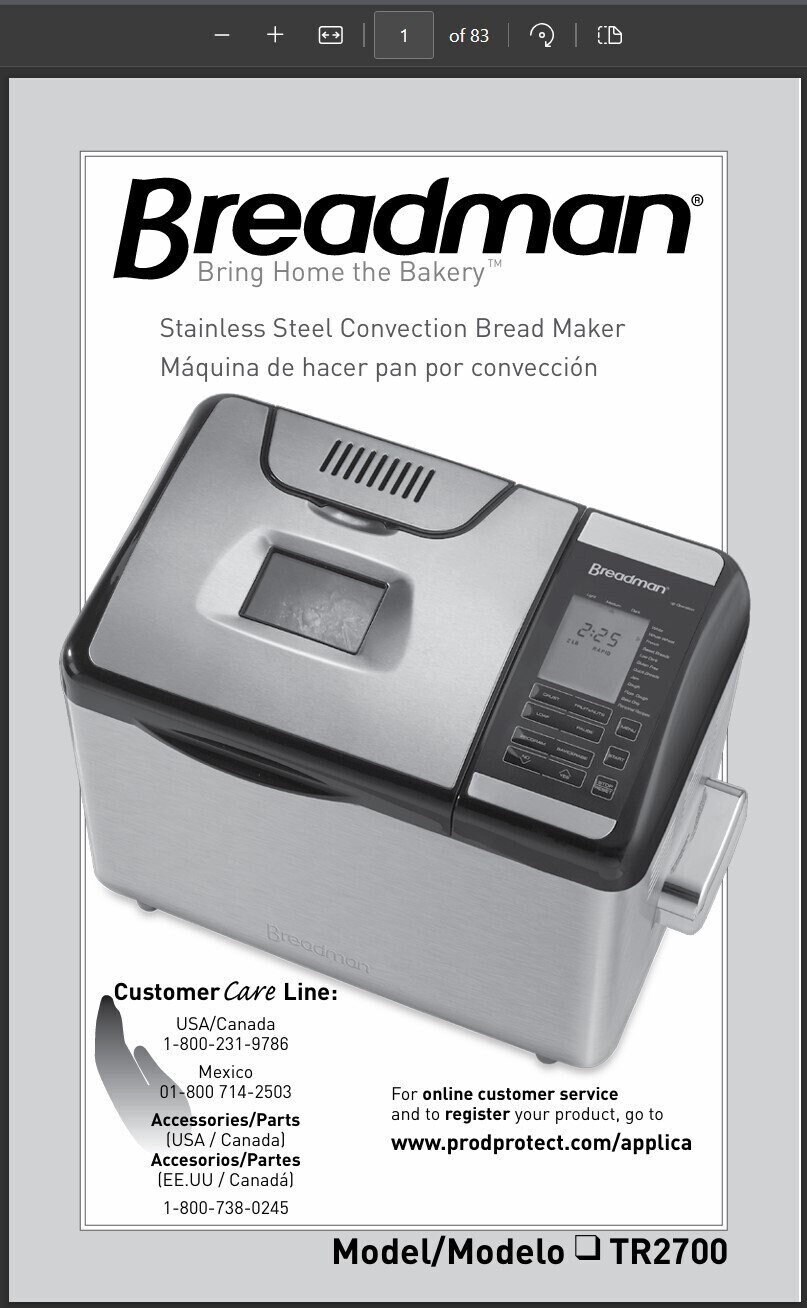 Digital PDF Breadman TR2700 Ultimate Plus Manual & Recipe Guide ...