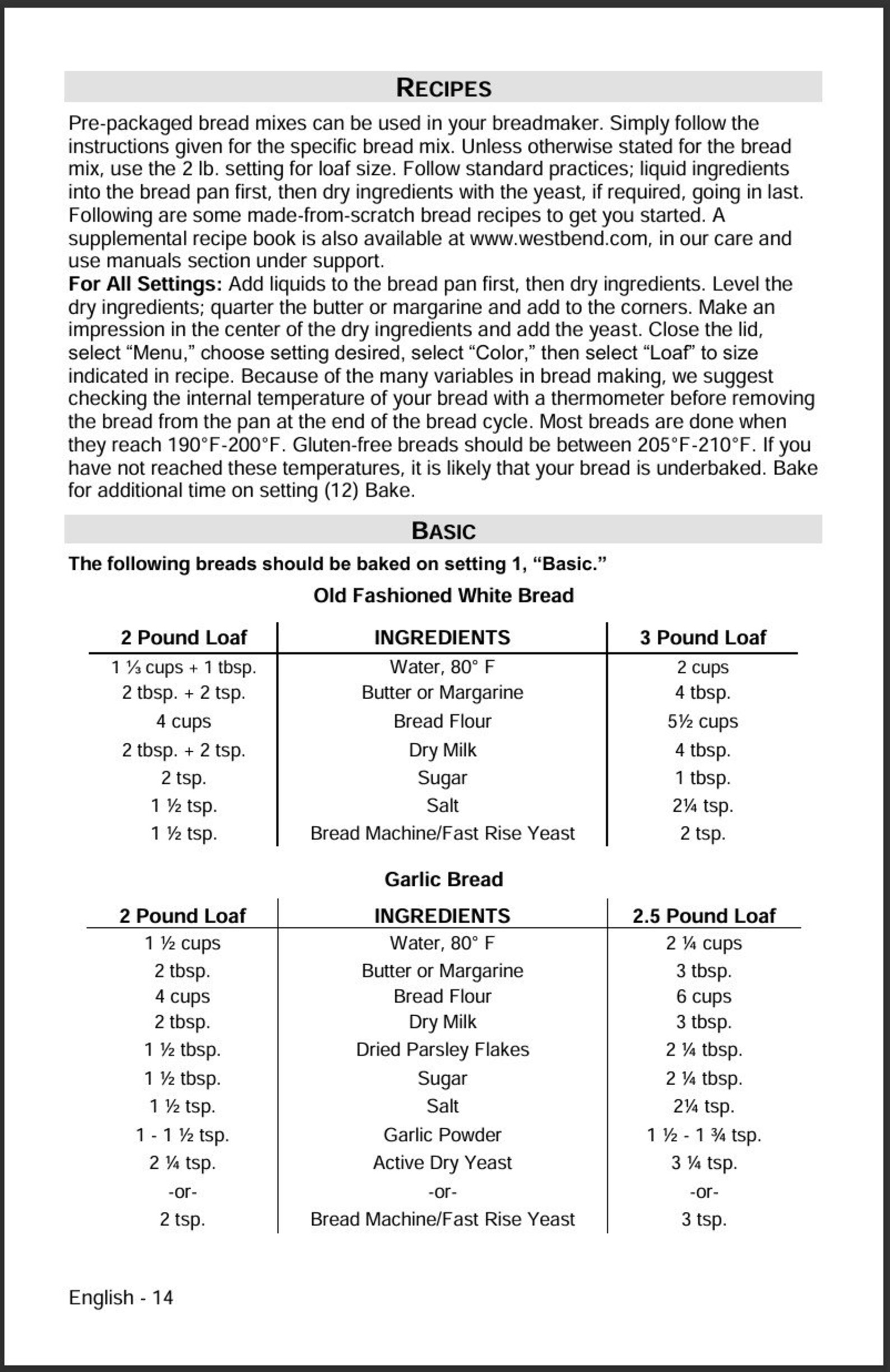 Digital Only PDF Westbend 47413 Manual & Recipe Guide Bread Maker PDF ...