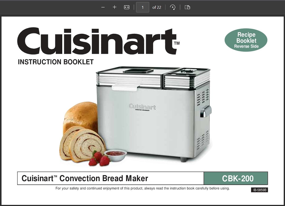 Cuisinart CBK-200 Manual & Recipe Booklet Compact Automatic Bread Maker PDF - Etsy