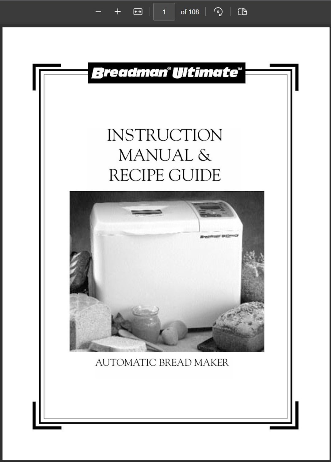 Digital Only PDF Breadman TR2200C Manual & Recipe Guide Automatic Bread ...