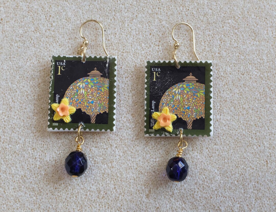 Tiffany Stained Glass Lamp Postage Stamp EARRINGS - Etsy