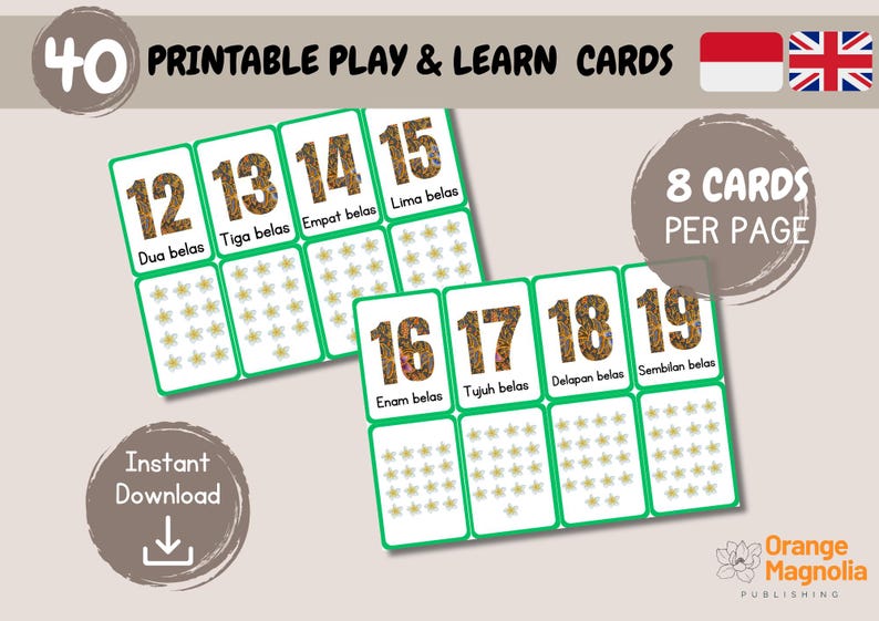 Printable Flashcards Indonesian & English | 40 Numbers and Counting ...