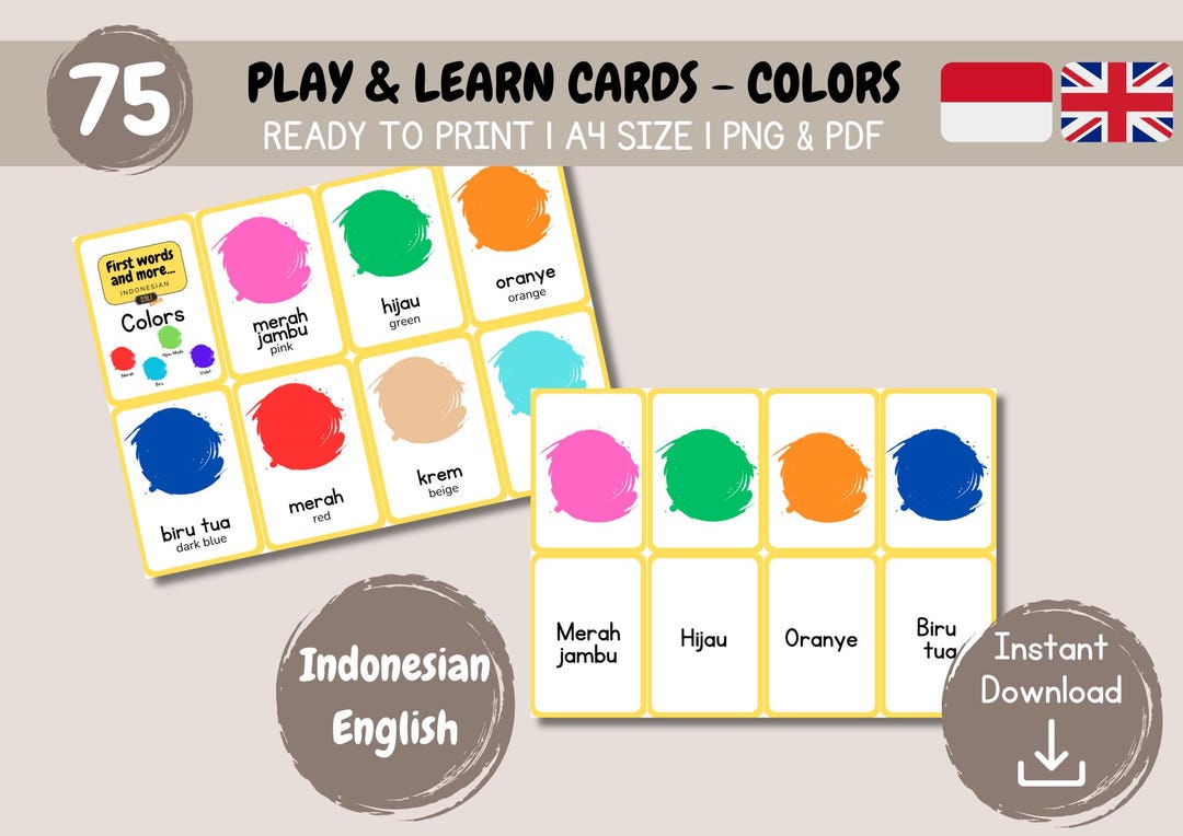 Printable Flashcards Indonesian & English | 75 Colors Flascards | ABC ...