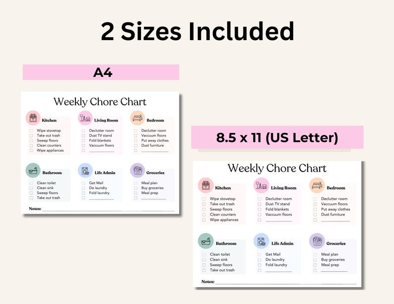Colorful Adult Chore Chart Minimalist Chore Chart Weekly Cleaning ...