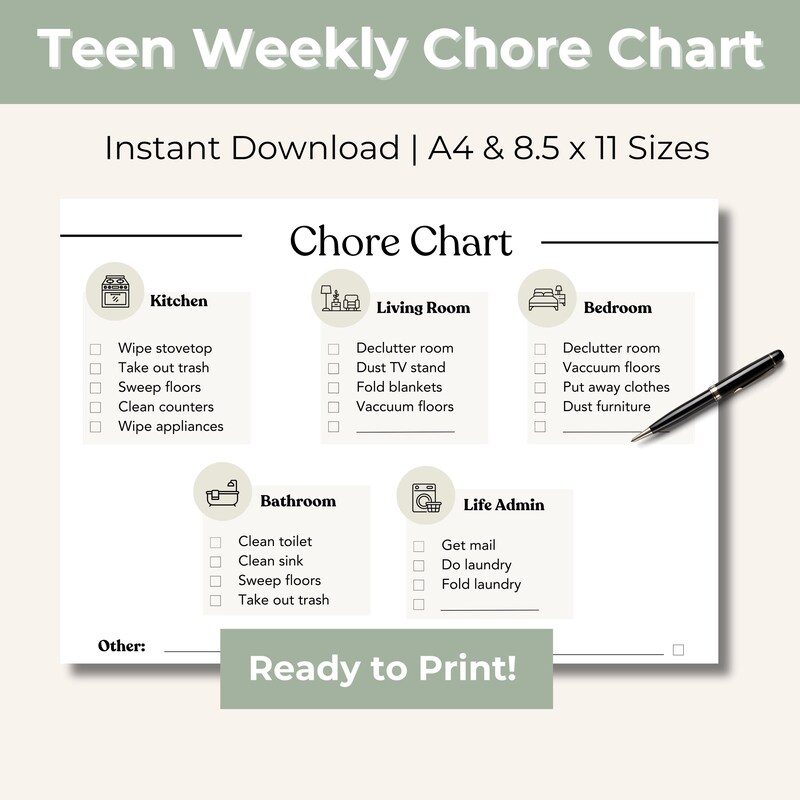 Teen Chore Chart - Etsy