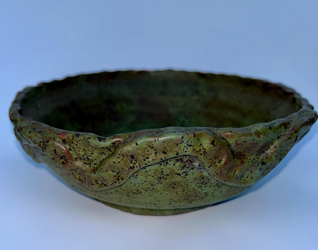 Vintage Green Pottery Low Profile Bowl - Etsy