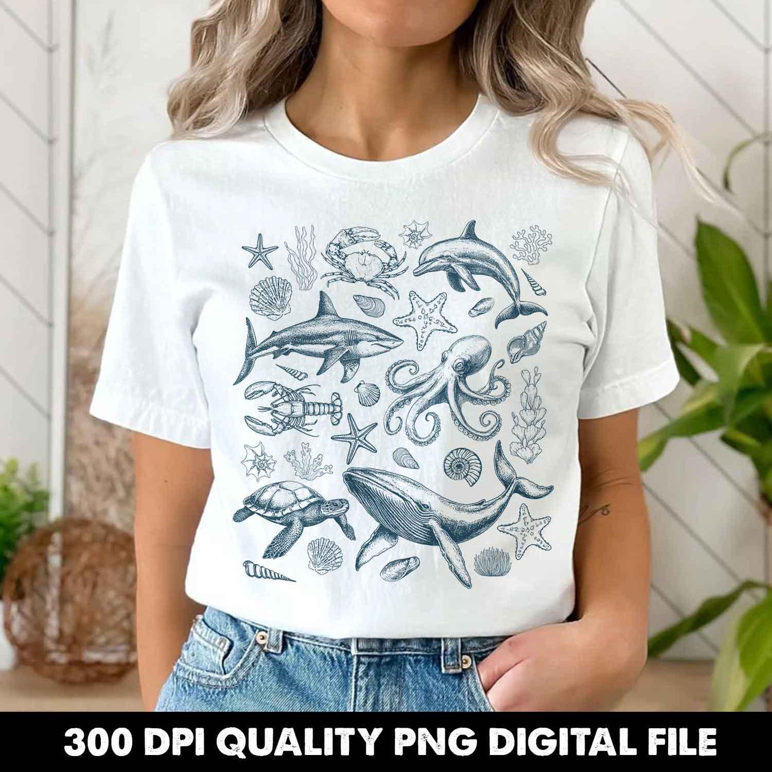 Retro 90s Sea Creatures PNG: Ocean Lover Design (digital Download) - Etsy