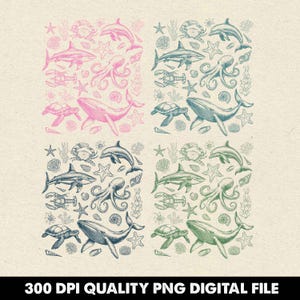 Retro 90s Sea Creatures PNG: Ocean Lover Design (digital Download) - Etsy
