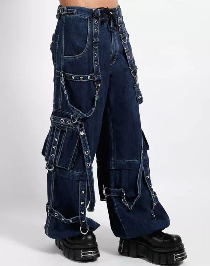 Goth Cargo Pants With Straps, Denim Punk Emo Pants With Chains, Tripp ...