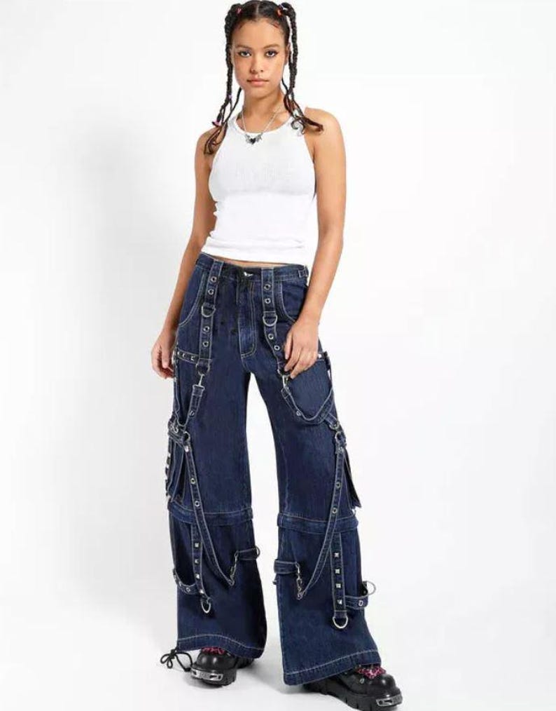 Goth Cargo Pants With Straps, Denim Punk Emo Pants With Chains, Tripp ...