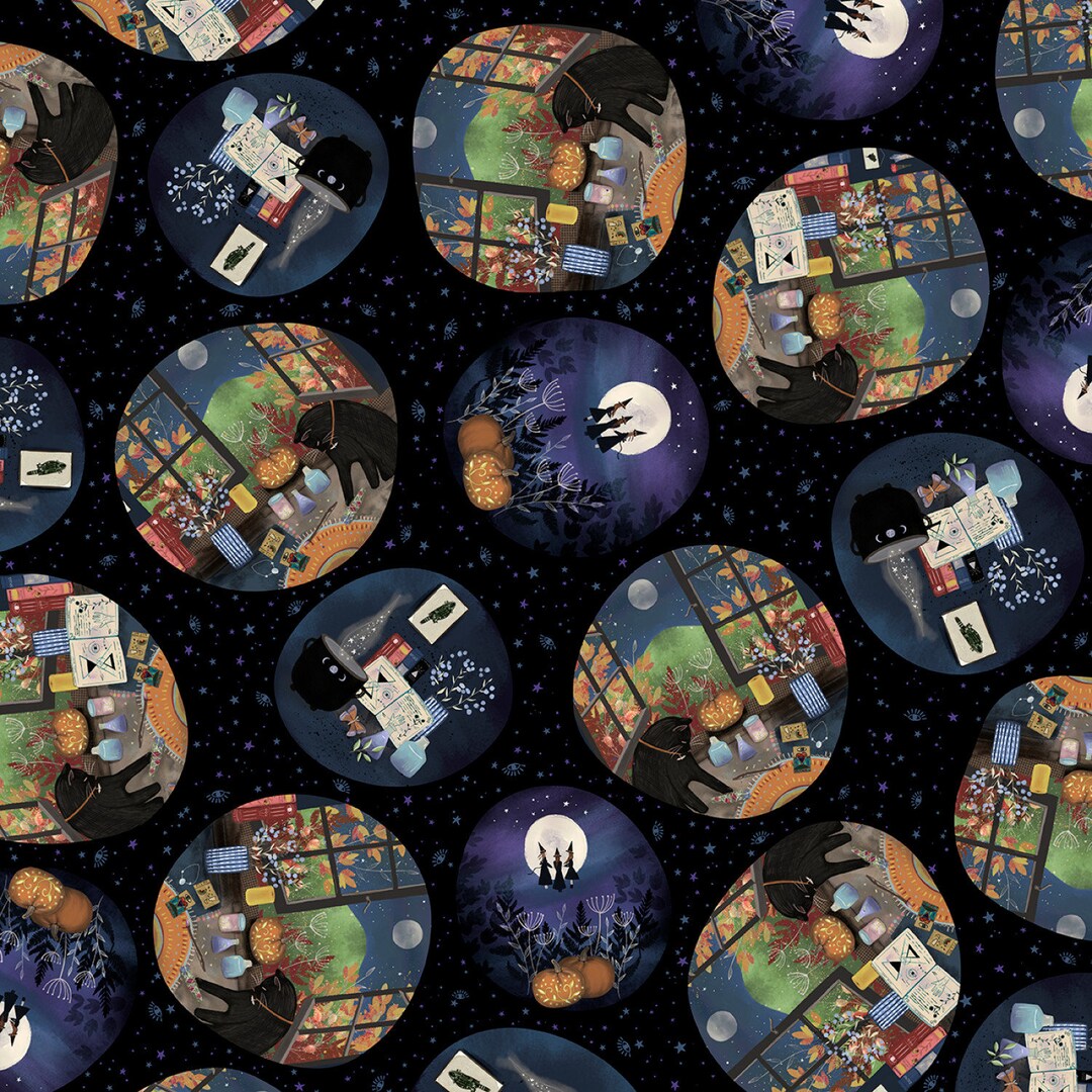 Fabric - P&B Textiles Practical Magic Halloween Scene Toss PMAG5360-K ...