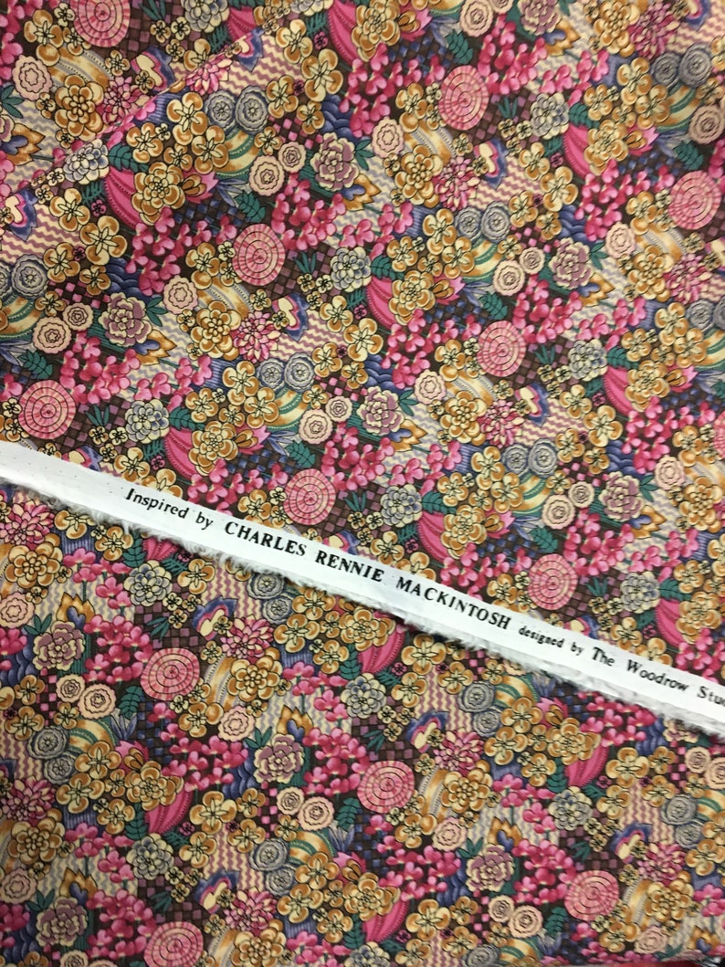 Fabric Vintage Woodrow Studios English Floral Stylized Arts and Craft ...