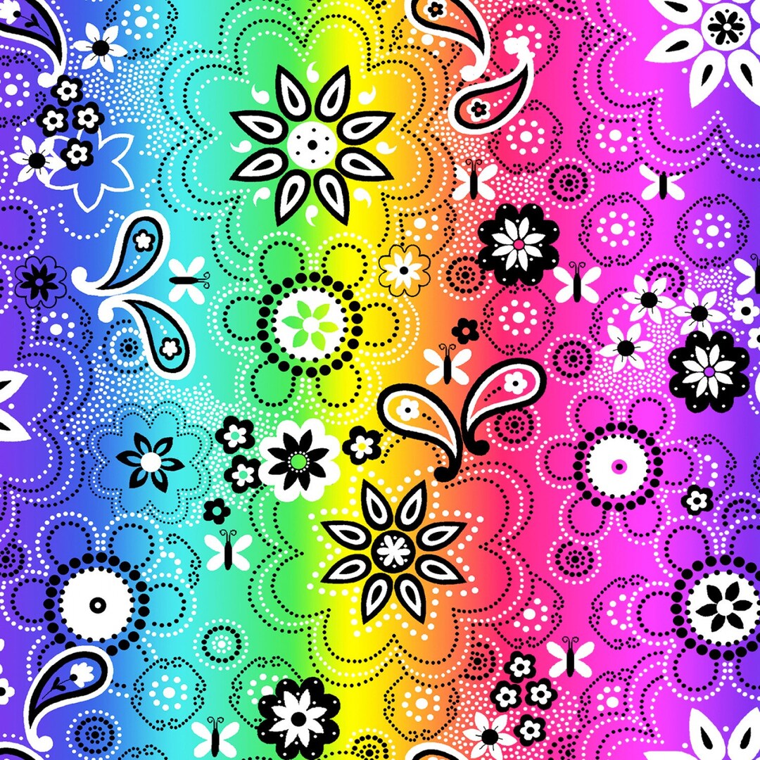 Fabric - Freckle & Lollie FLLA-D68-A Love to All Rainbow Bandana Print ...