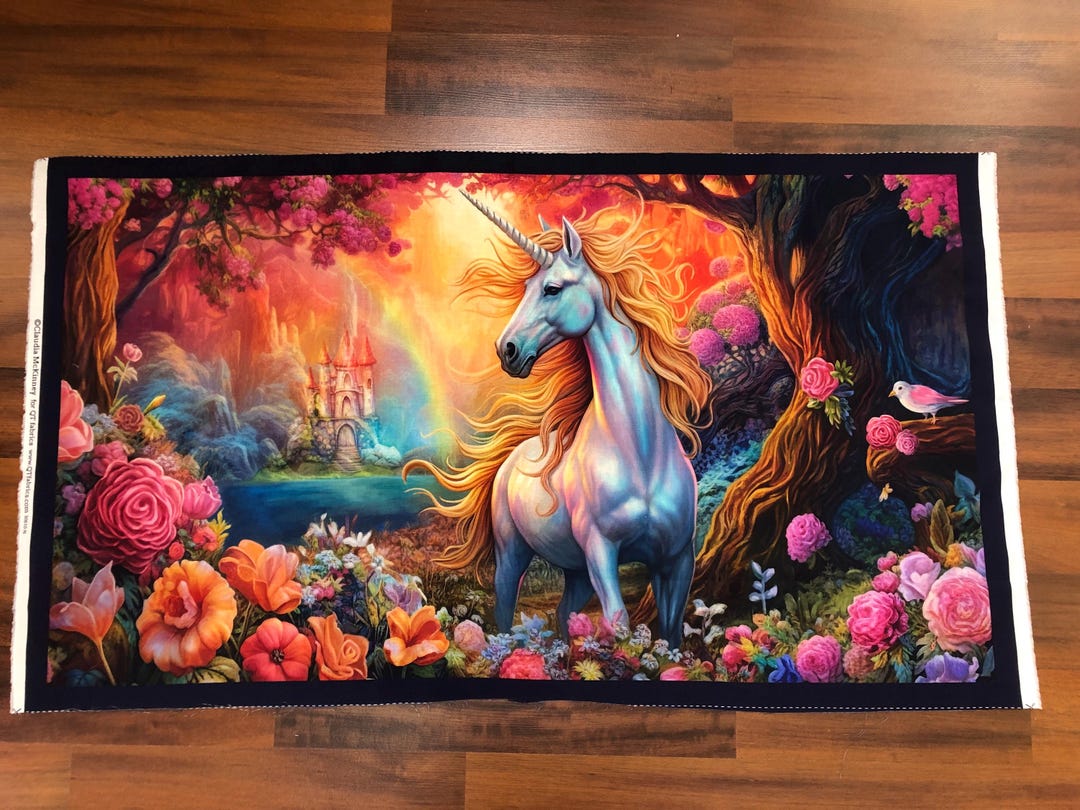 Fabric - QT Fabrics - Mystical Unicorns Panel Painterly 30610 -N Unicorn Roses Castle Forest - Etsy
