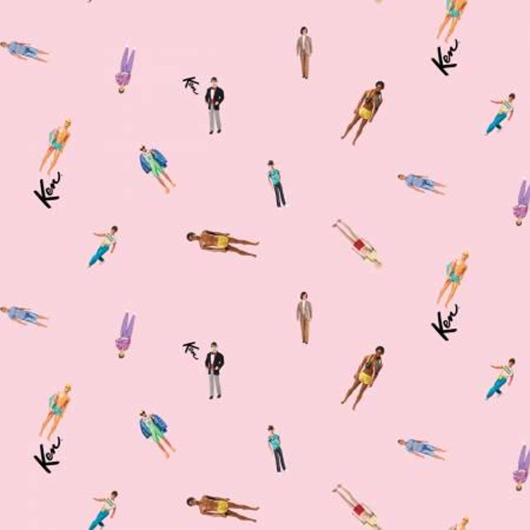 Fabric- Riley Blake Designs - Barbie Ken Doll Toss on Pink Multi ...