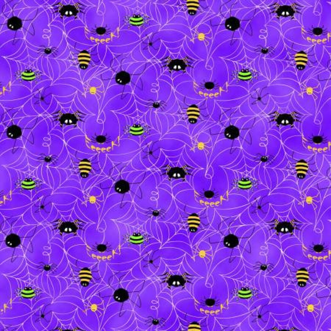 Fabric Freckle & Lollie FLSY-D95-V Halloween Spiders and Webs on Purple ...