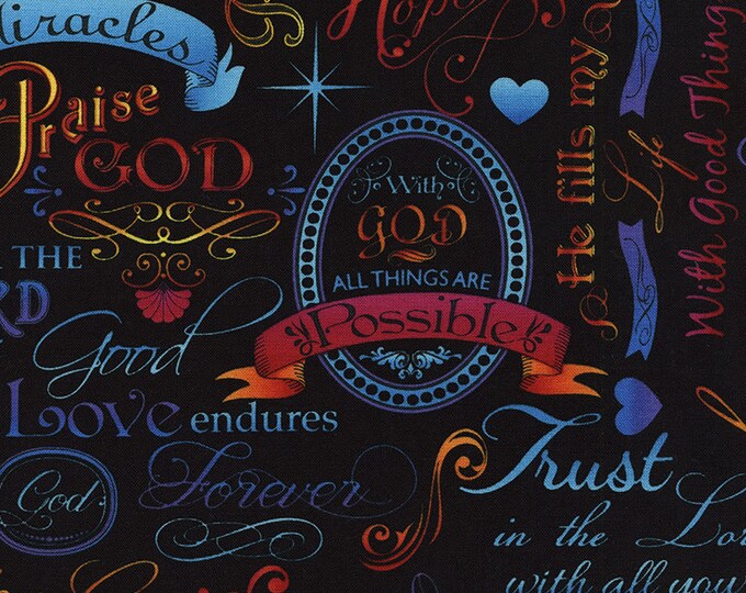 Fabric Timeless Treasures Faith C4198 Brite Bible God Faith Words Trust ...