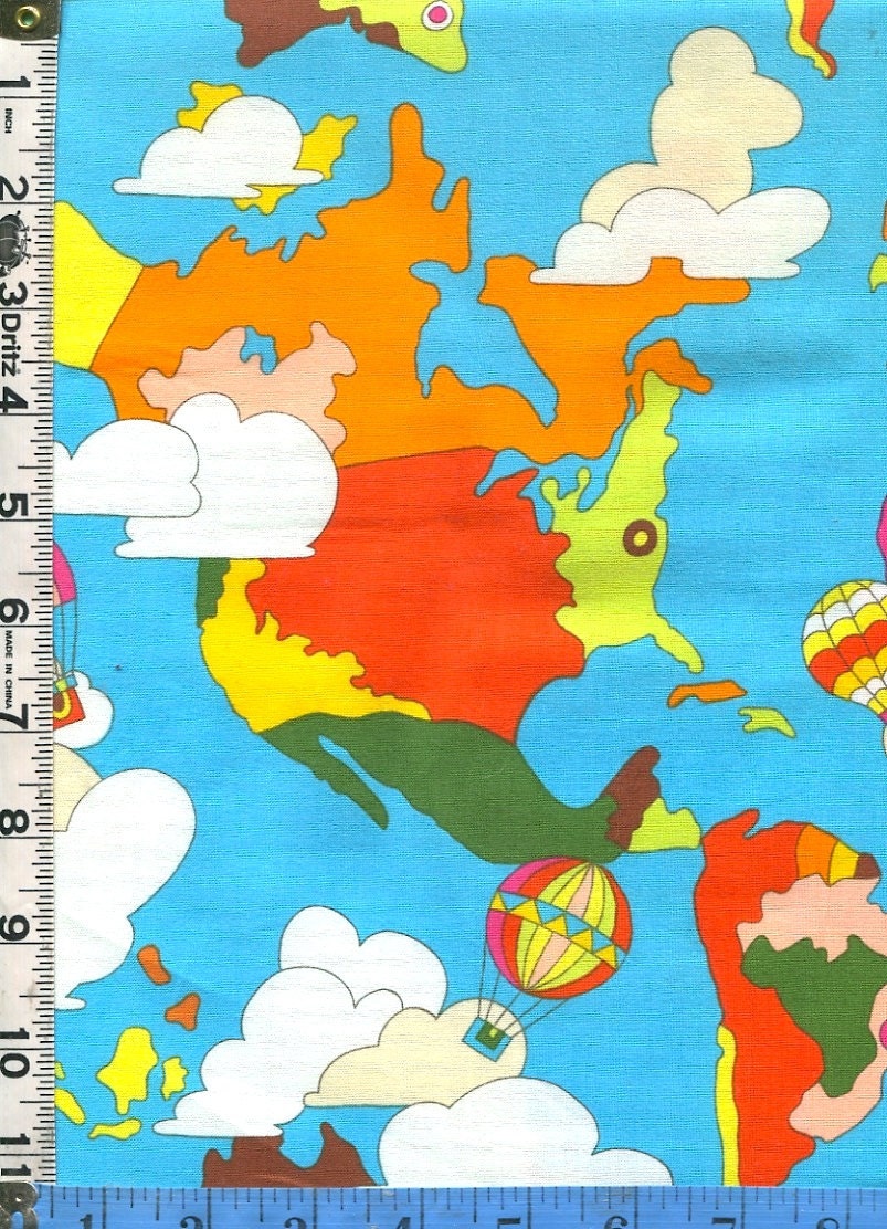 Fabric Henry GOOD EARTH World Map Colorful Kids on Aqua Out of - Etsy
