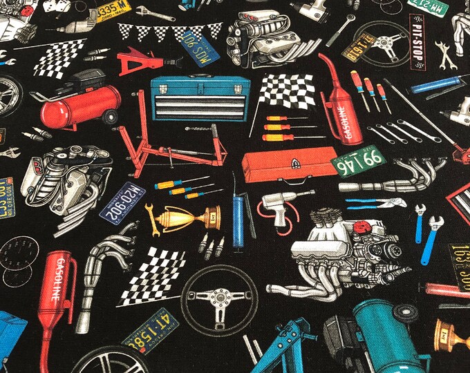 Fabric - QT Fabrics - Streets of Fire - Cars Parts and Tools Toss ...