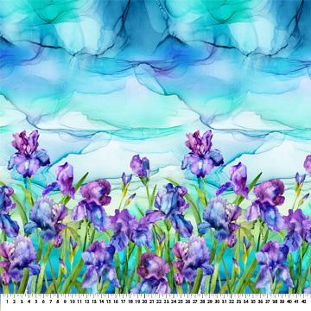 Fabric Northcott Infatuation Collection Purple Blue Iris SINGLE BORDER ...