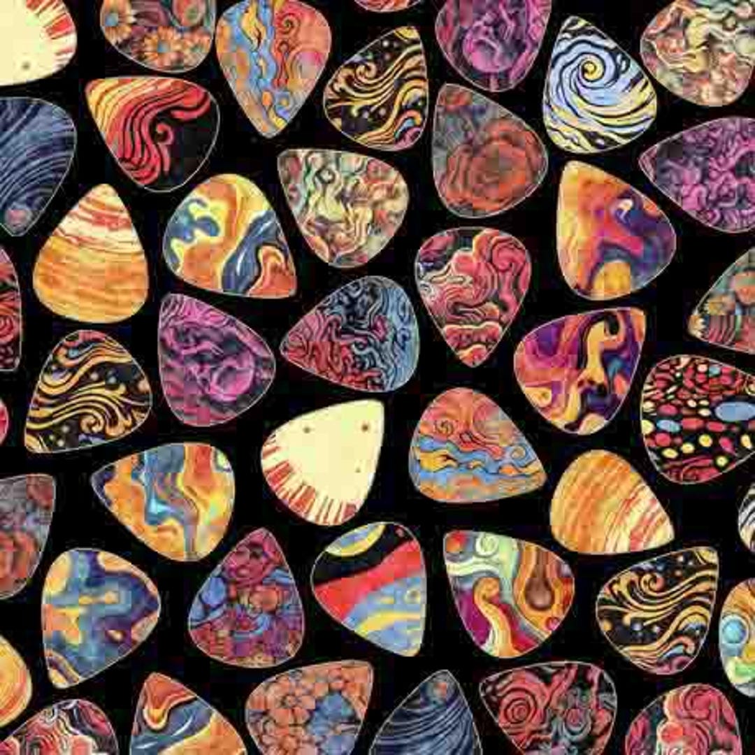 Fabric QT Fabrics Rock and Roll Fantasy 30734 -J Colorful Guitar Pics ...