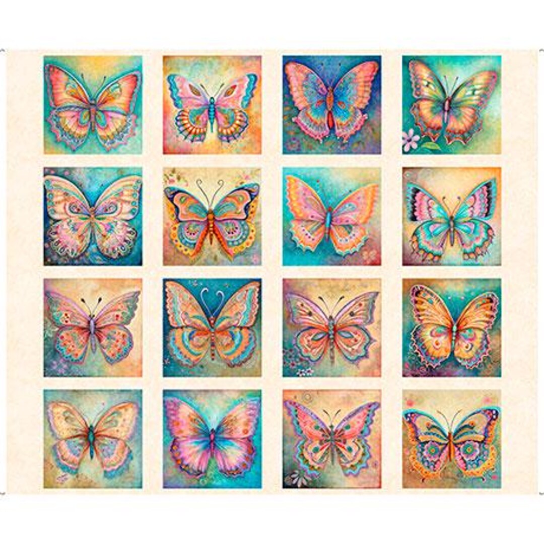 Fabric - QT Fabrics Spring Bling PANEL Butterflies 16 Different Fantasy ...