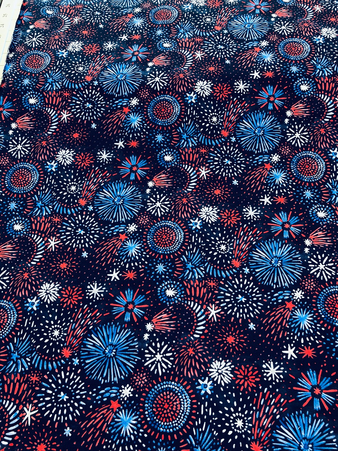Fabric Wilmington Prints Colors of Courage Fireworks on Navy Blue ...