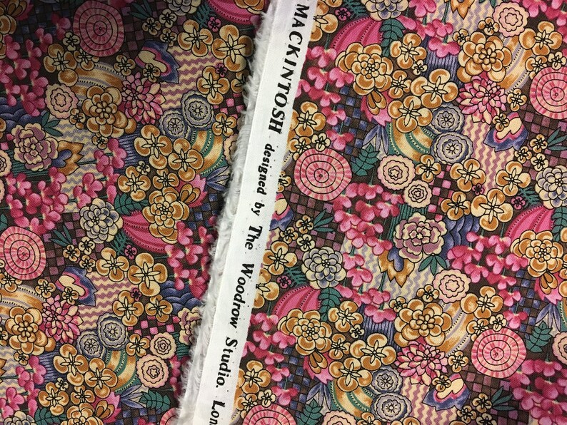 Fabric Vintage Woodrow Studios English Floral Stylized Arts and Craft ...