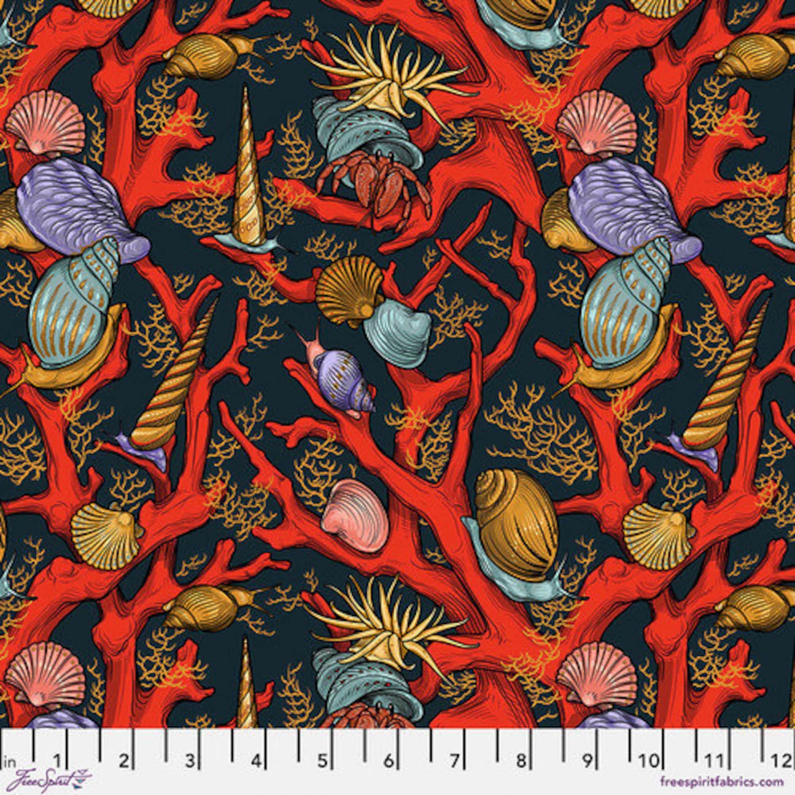 Fabric Free Spirit Mariana Collection Seashells Shells and Coral on ...